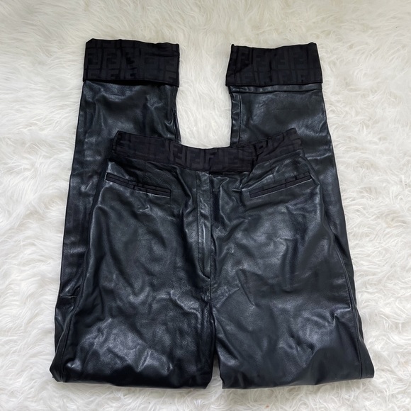 Fendi | Pants & Jumpsuits | Fendi 0 Leather Vintage Monogrammed Black ...